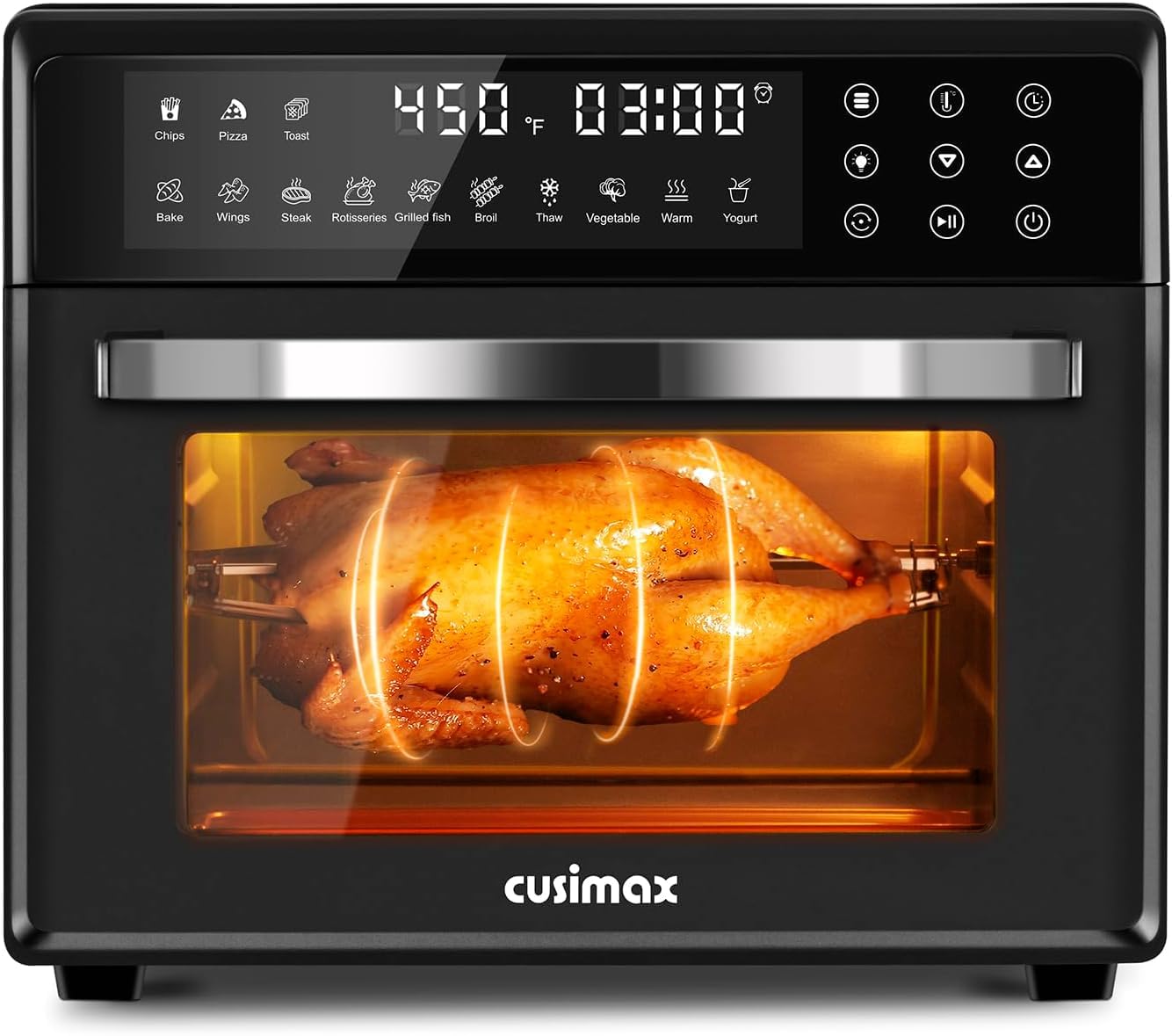 CUSIMAX Air Fryer Oven, 13-in-1 Convection Oven, 24QT Air Fryer Combo, Countertop Air Fryer Toaster Oven with Rotisserie & Dehydrator, Rich Accessories (Black Touch Screen)