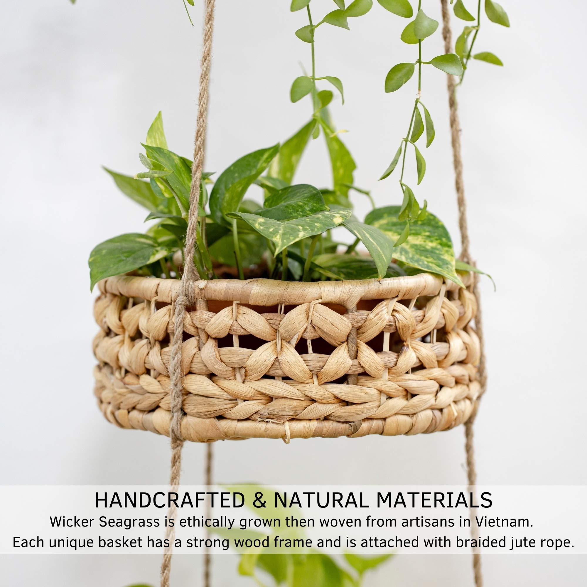 Hanging Fruit Basket 3 Tier for Kitchen, Handmade Natural Rattan Handwoven Wicker Seagrass Woven Wall Baskets Vegetable Organizer Produce Fruit Holder Counter Space Saver Storage Boho Hanging Planter