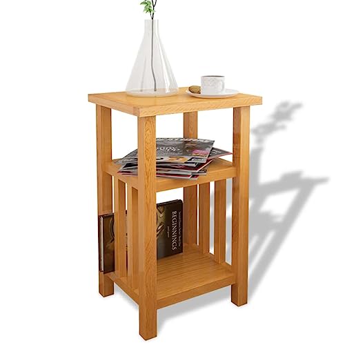 CUSON End Table with Magazine Shelf | Rustic Side Table for Living Room | Wooden Nightstand for Bedroom | Brown Solid Oak Wood 10.6" x 13.8" x 21.7"