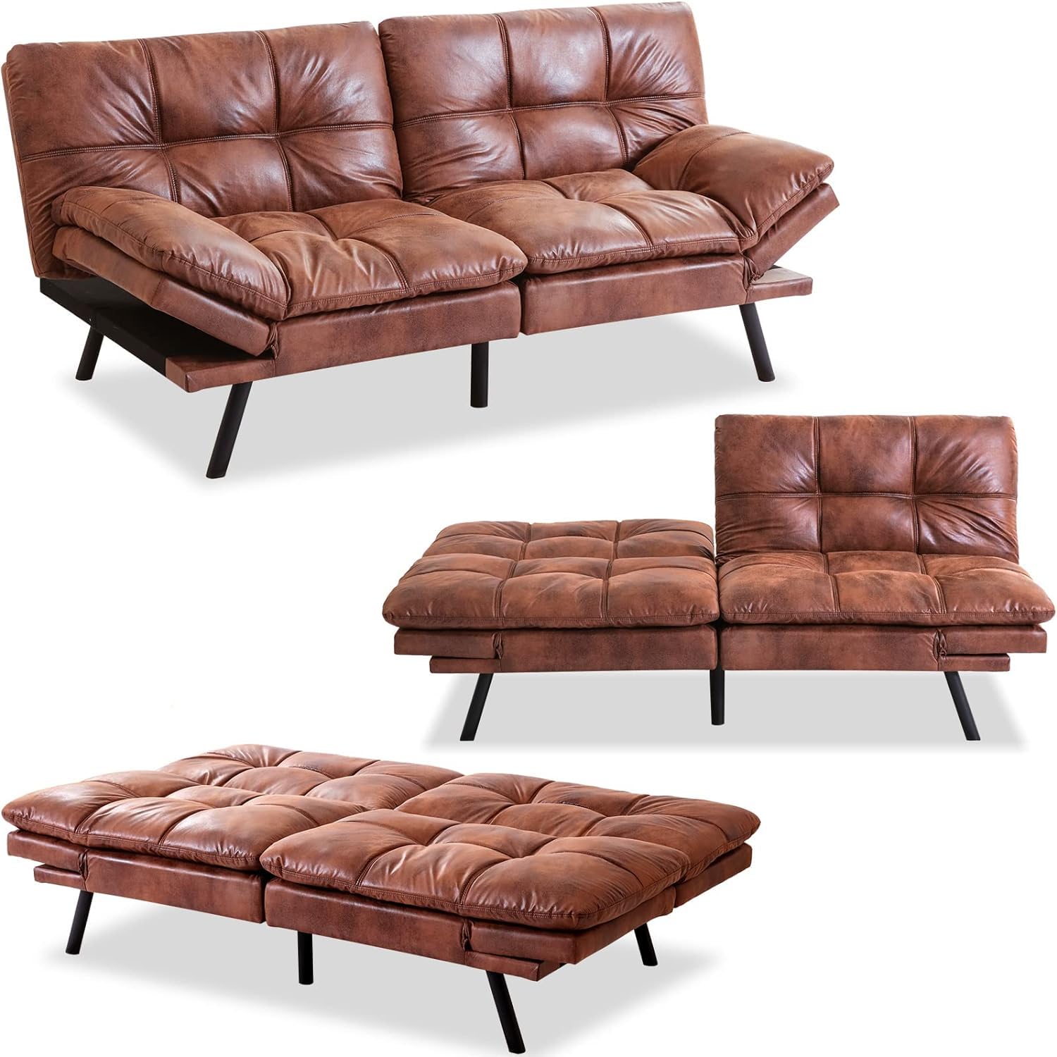 MUUEGM Convertible Memory Foam Futon Bed Modern Love Seat Sofa Sleeper Couch for Living Room,Office,Small Space Sofabed, Brown