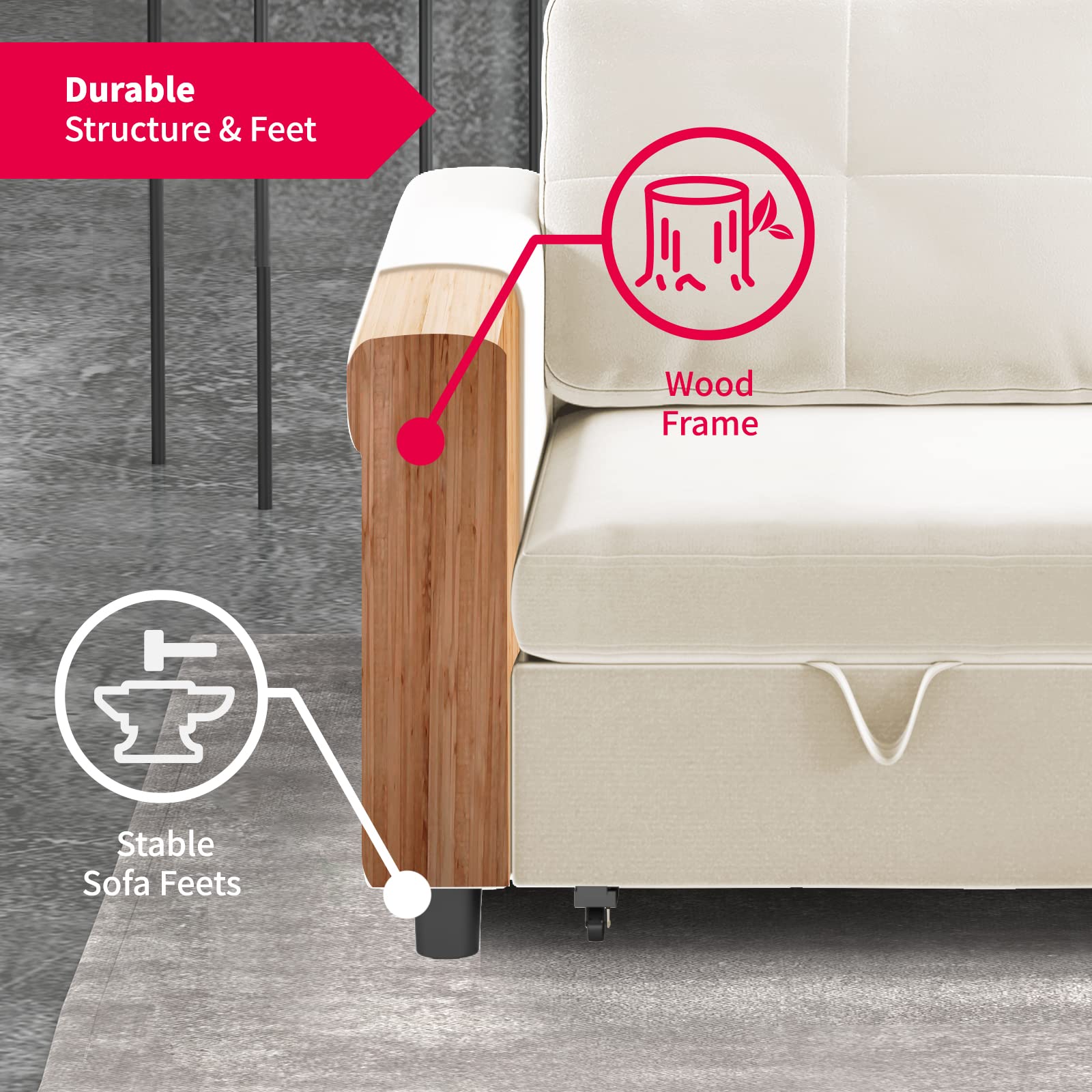 MUZZ Pull Out Sofa Bed with Storage, Reversible Sleeper Sofa,Sectional Sofa, L Shaped Chaise Sofa, Convertible Couches for Living Room,Beige