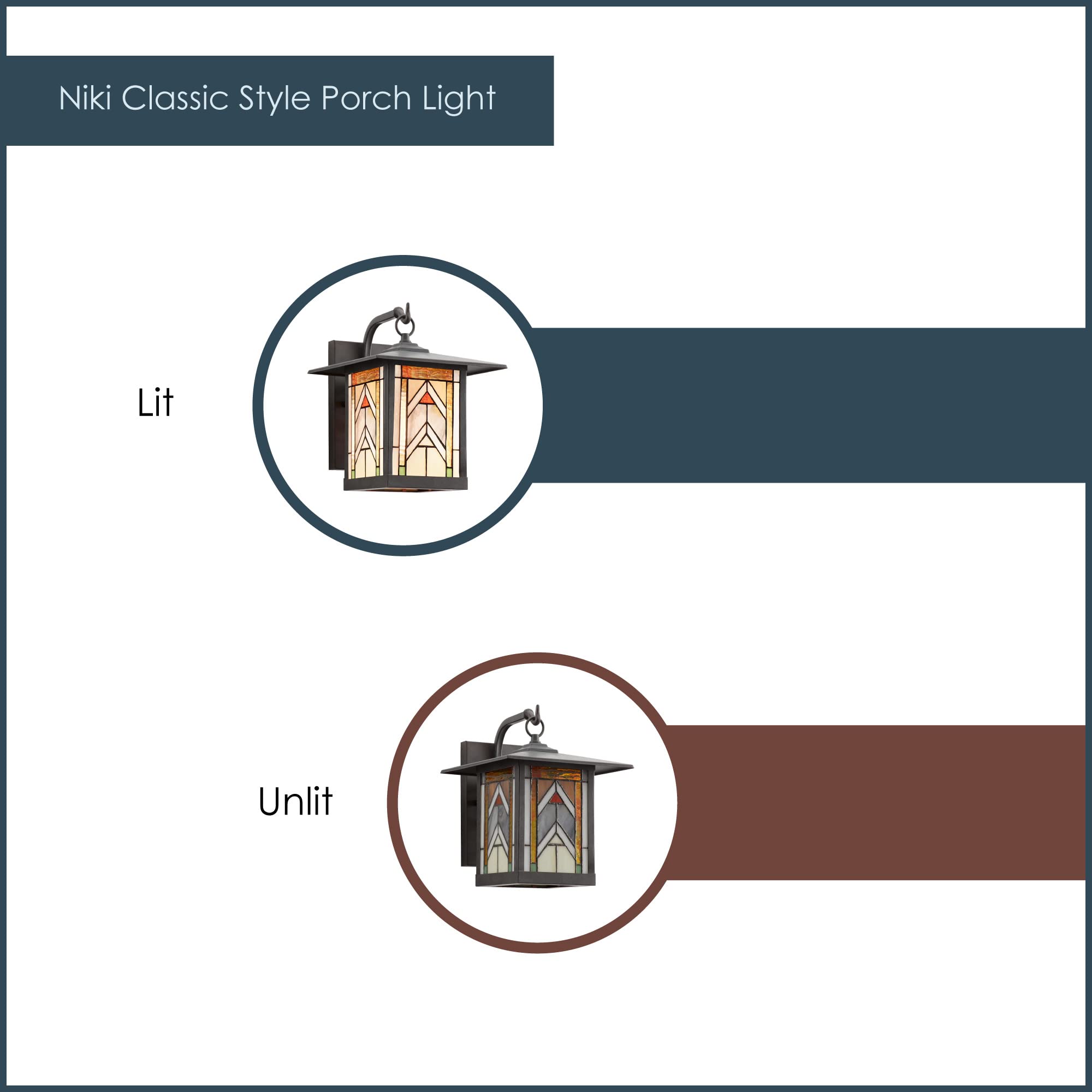 River of Goods Stained Glass Outdoor Light Fixture - 11.75" H - Mission Style Porch Light - Niki