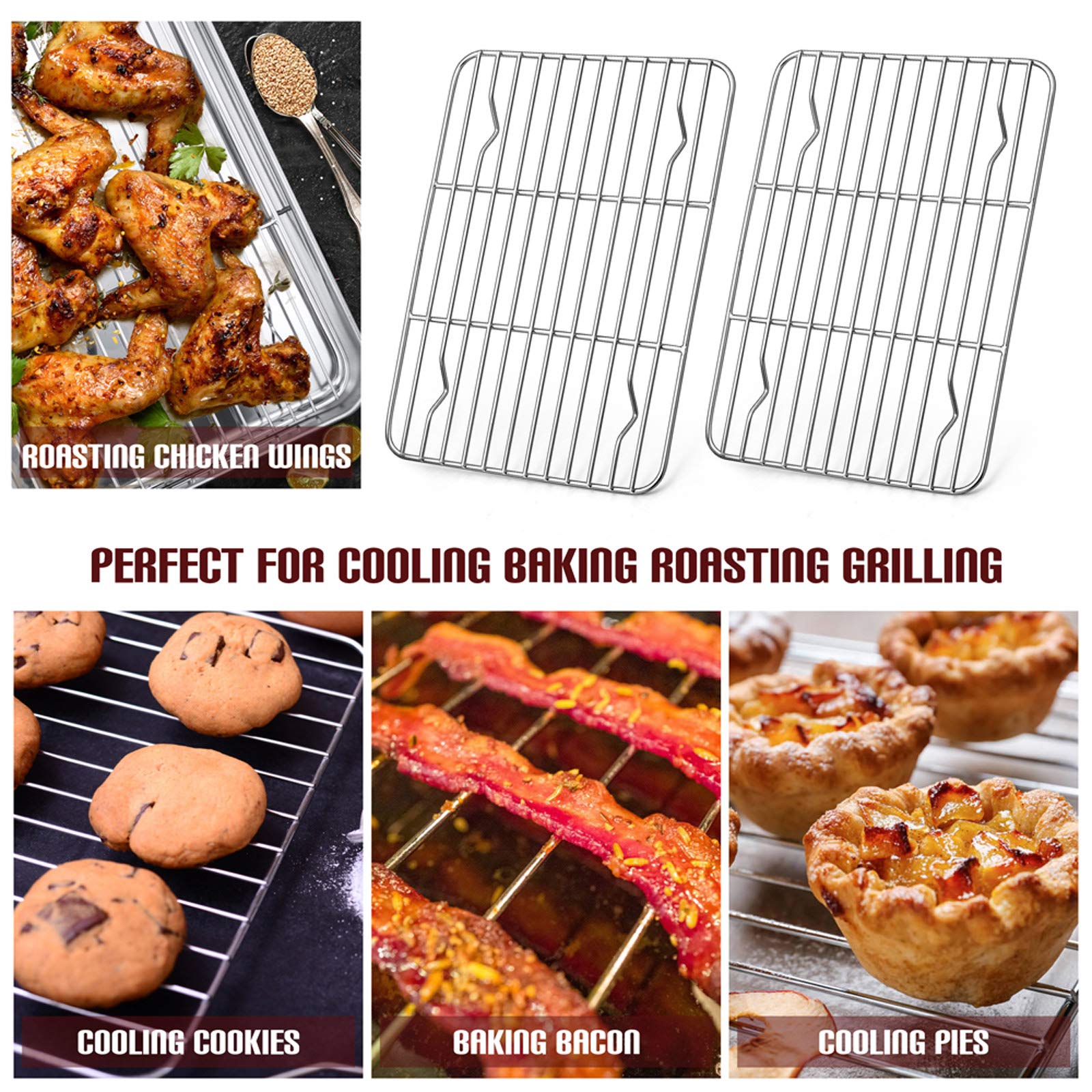 E-far Small Baking Rack Set of 2, Stainless Steel Metal Roasting Cooking Racks, Size – 8.6"x6.2", Non Toxic & Rust Free, Fit for Small Toaster Oven, Dishwasher Safe