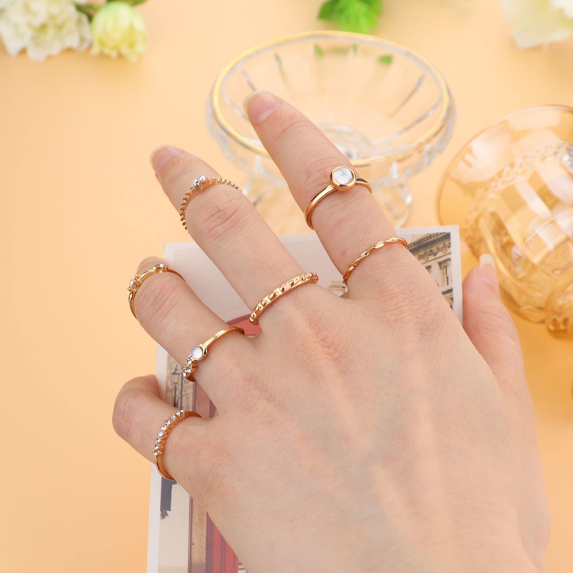 FIBO STEEL 82 Pcs Vintage Gold Knuckle Rings for Women Bohemian Midi Stackable Rings Boho Butterfly Snake Crystal Stacking Rings Pack Gold Tone