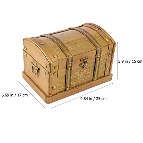 LDCHNH Retro Wooden Pirate Treasure Chest Box Storage Organizer Trinket Keepsake Treasure Case Decor Without Lock
