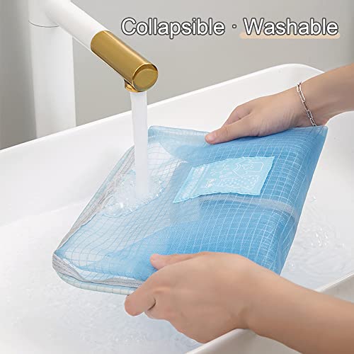 Hanging Laundry Hamper,Laundry Basket,Collapsible Clothes Hamper, Removable and Washable Bag, Metal Wire Frame ,Self-Adhesive ,For Bathroom Space Saving (Gray)