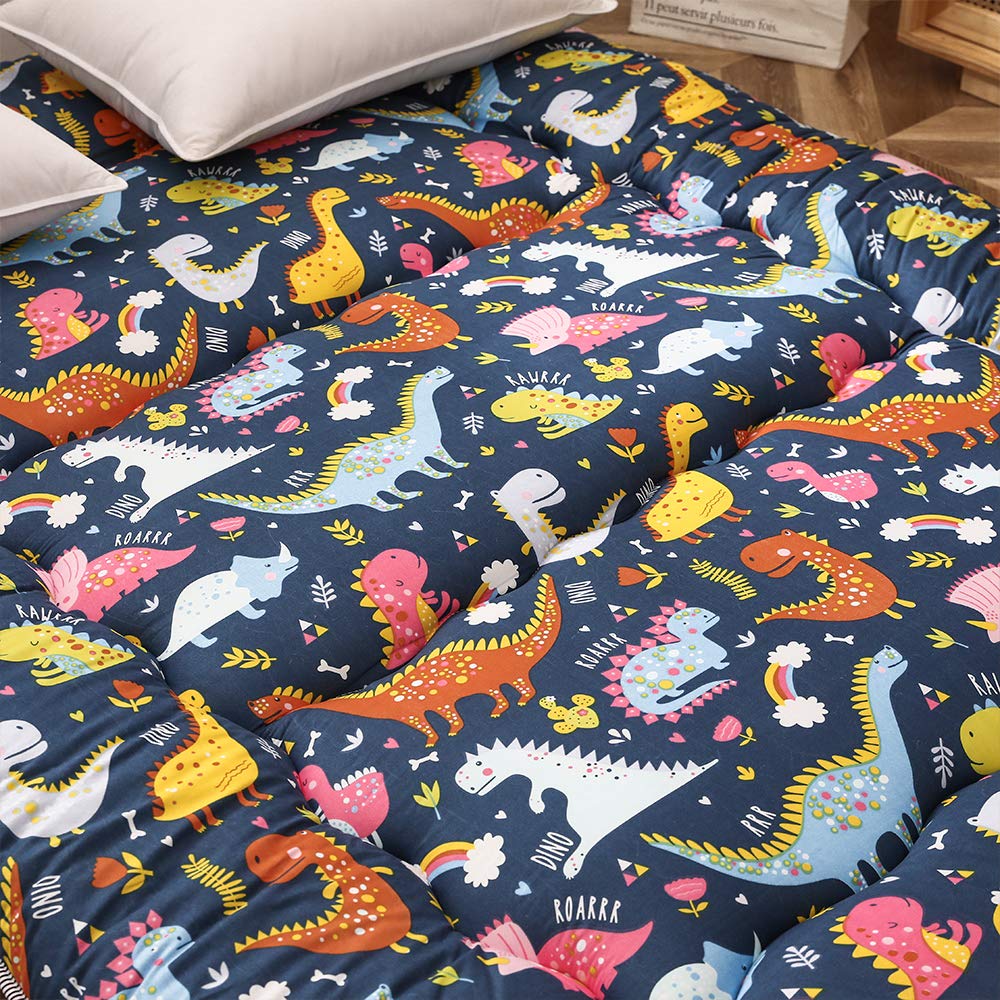 Dinosaur Japanese Floor Futon Mattress for Boys Girls, Thicken Tatami Mat Sleeping Pad Foldable Bed Roll Up Mattress Floor Lounger Bed Couches and Sofas for Kids Queen Size