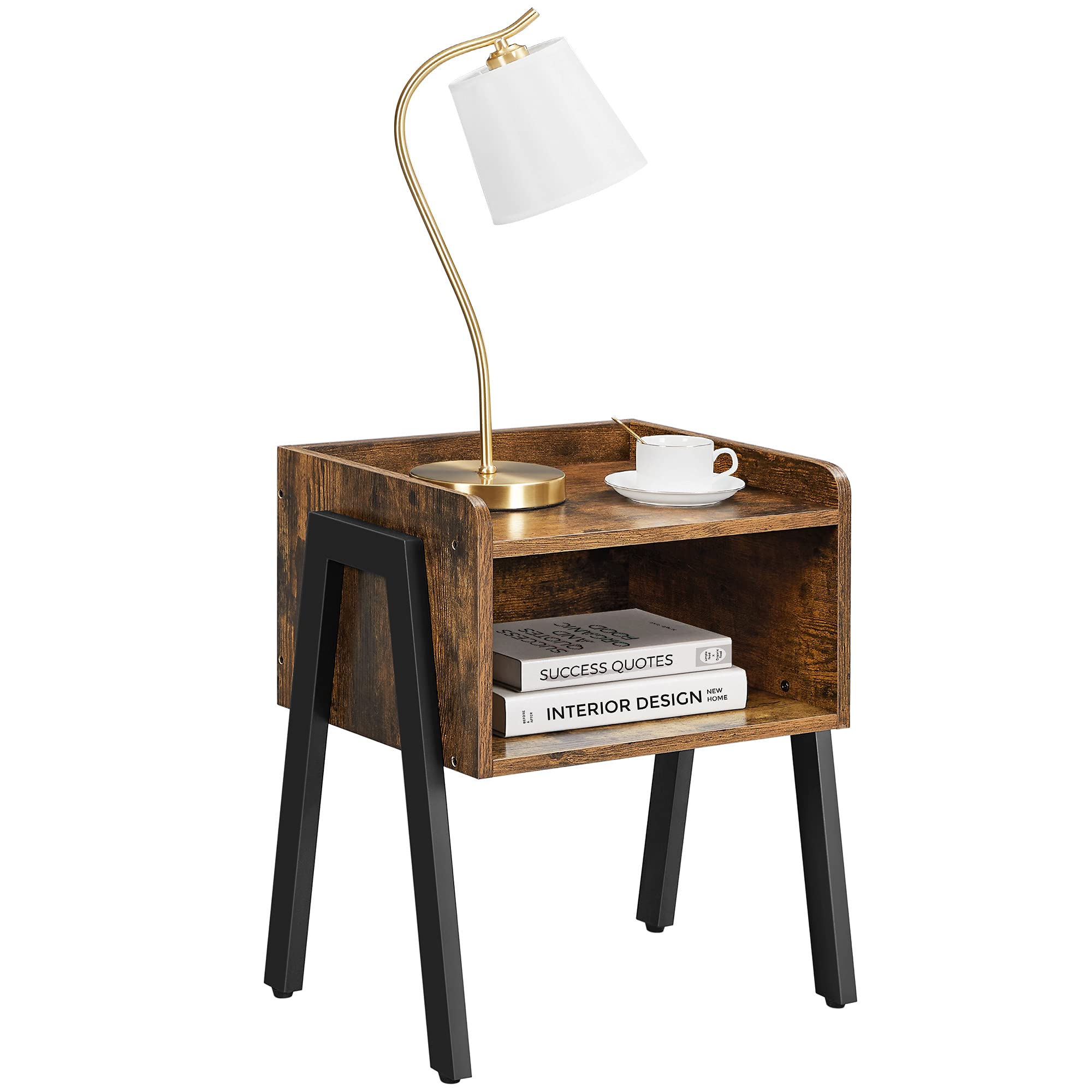 VASAGLE Side Table, End Table, Nightstand with Storage Compartment, Industrial Accent Furniture for Bedroom, Rustic Brown and Black ULET54X