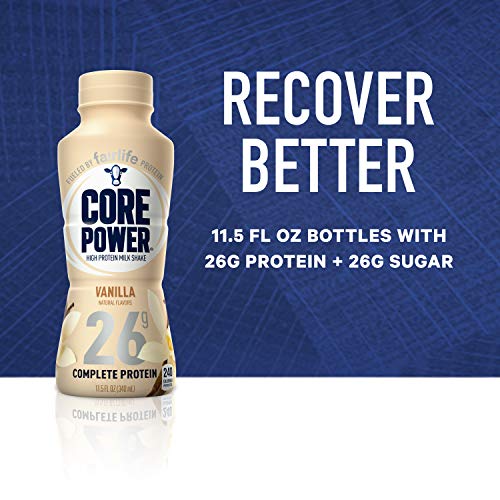 Core Power Protein Shakes (26g), Vanilla, No Artificial Sweeteners, Ready To Drink for Workout Recovery, 11.5 Fl Oz (Pack of 12), Packaging May vary