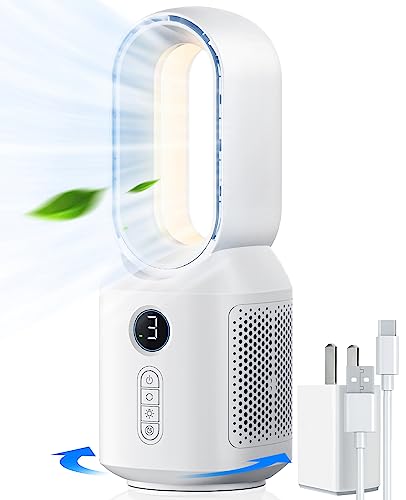 let'me Desk Fan, 13 Inch Bladeless Fan 4400mAh Battery Operated Fan Small Office Fan, USB Portable Fan With Comfy Wind, Desk Fans MINI Quiet with 3 speeds Touch Control for Office Bedroom Dorm