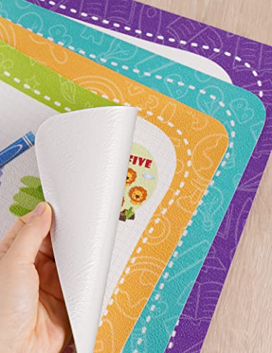 NiBaby Kids' Non Slip Educational Placemats Set of 4 Washable, Children's Interactive Placemats Foldable, Toddler Placemats for Learning Alphabet, Numbers, Shapes, Colors- Durable Reusable PU Leather