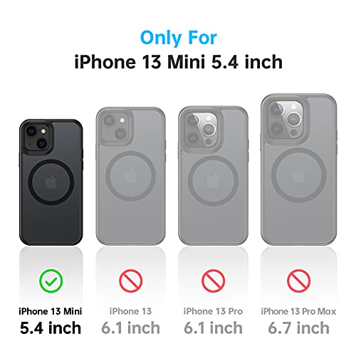 Meifigno Magnetic iPhone 13 Mini Case, Military Grade Protection, MagSafe Compatible, Translucent Matte, Soft Silicone Edge, 5.4 Inch, Black