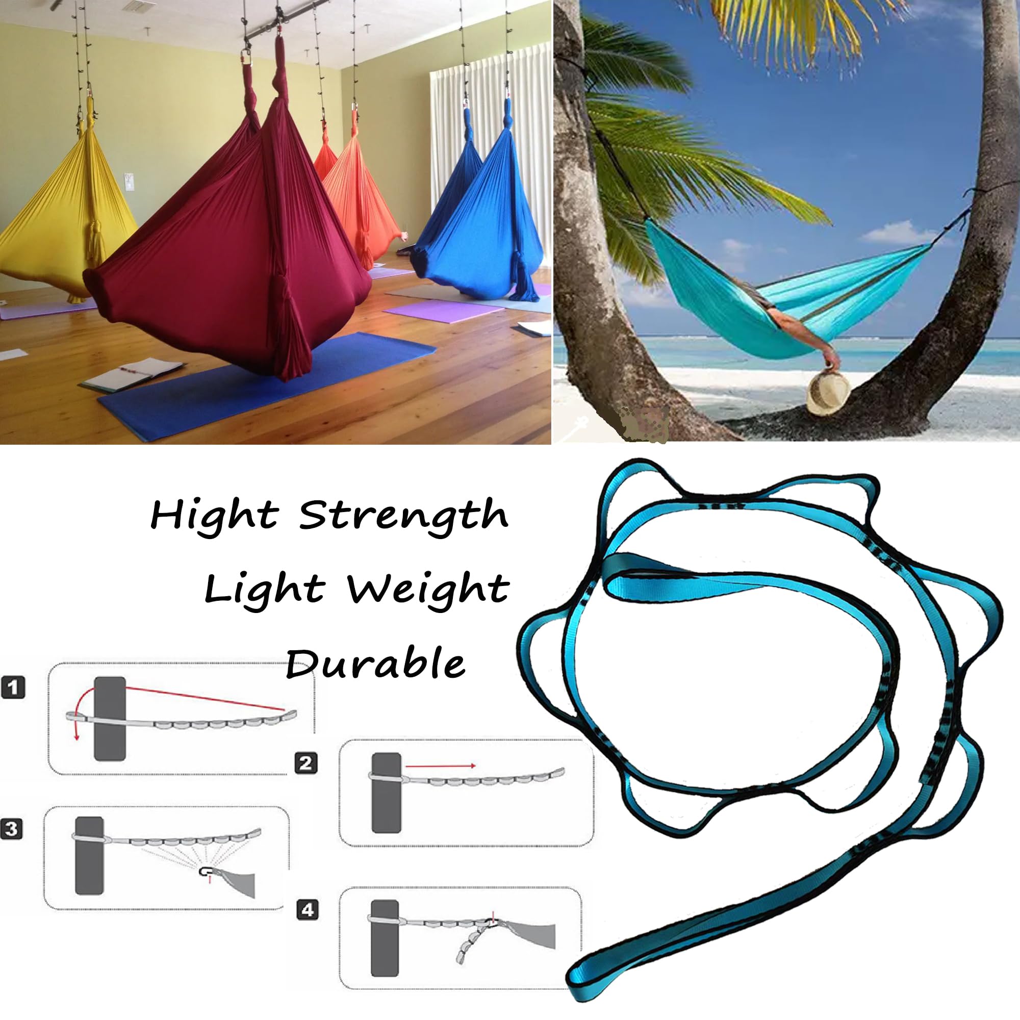 Daisy Chain, Daisy Chain Straps, 7 Loop Adjustable Aerial Silk Yoga Hammock Swing Extender Strap, 2PCS