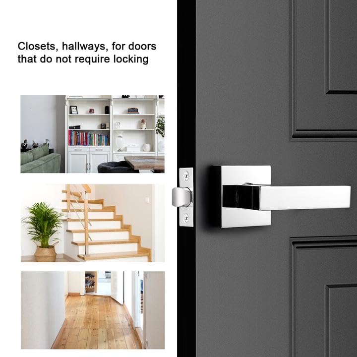 Probrico 5 Pack Hall & Closet Passage Door Levers Non-Locking Polished Chrome Handleset Keyless Feature Modern Square Door Handles Interior Heavy Duty Hardware