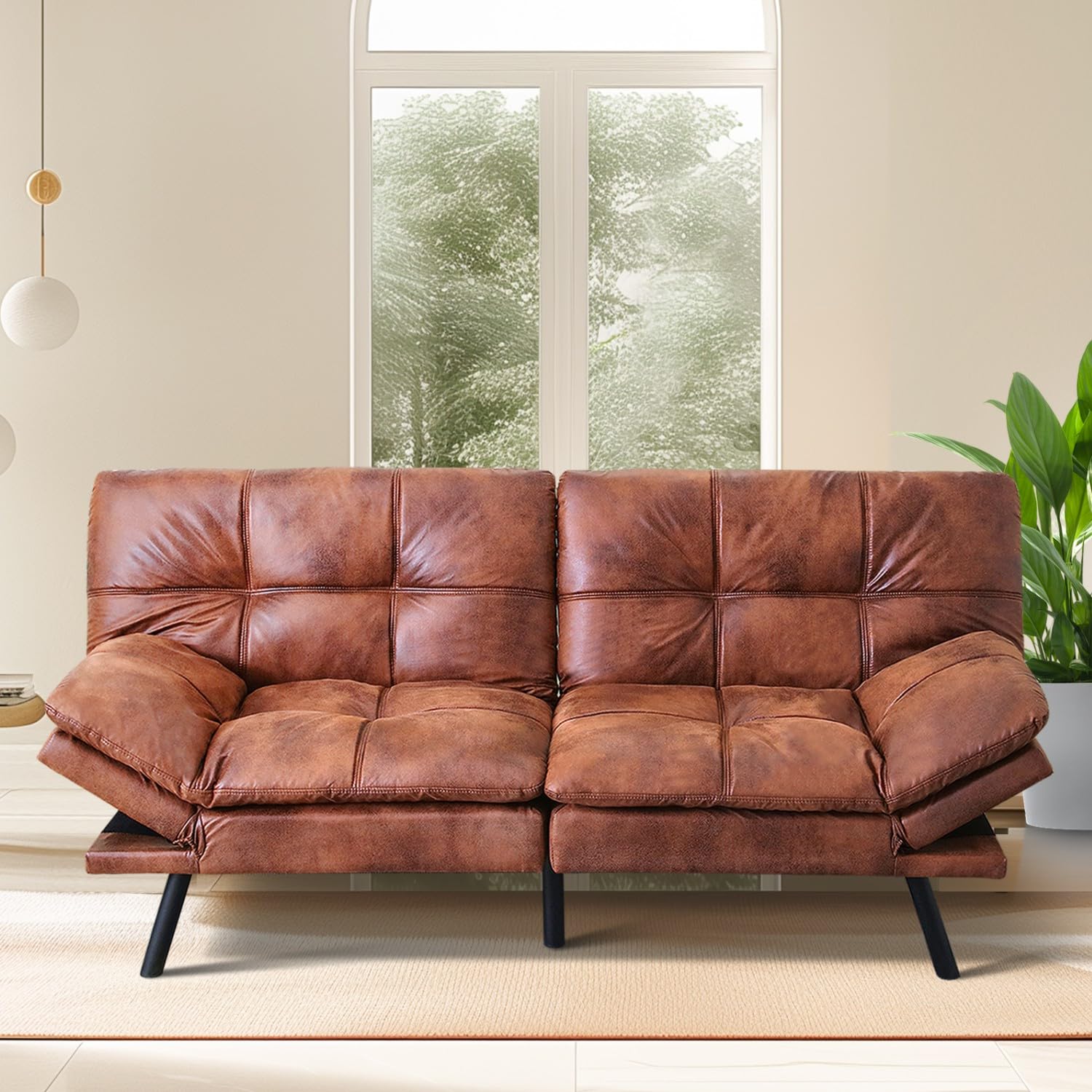 MUUEGM Futon Sofa Bed,Memory Foam Futon Sofa,couch bed,Convertible Sofa Bed for Compact Living Spaces,Apartment,Office,Sleeper Sofa,71"*33"*31.5",Brown Faux Leather