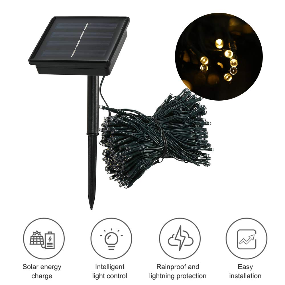 Decdeal Solar String Lights, 72ft 200 LED Rope Light 8 Modes Warm White Lights for Party Garden Home Festival Decoration
