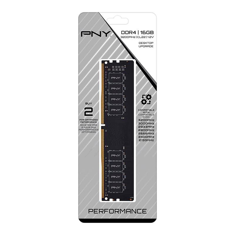 PNY Performance 16GB DDR4 DRAM 3200MHz (PC4-25600) CL22 (Compatible with 2666MHz, 2400MHz or 2133MHz) 1.2V Desktop (DIMM) Computer Memory – MD16GSD43200-TB