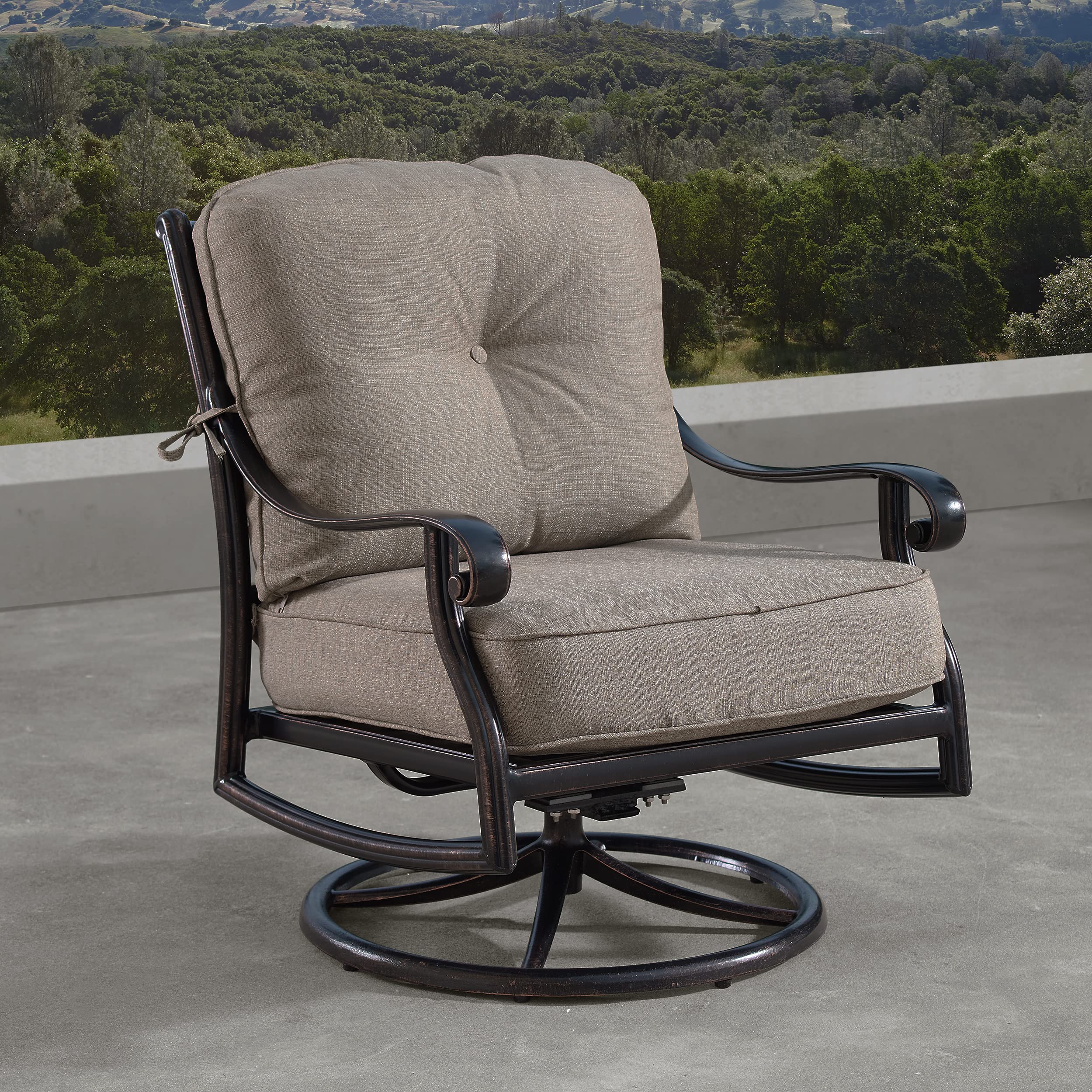 Oakland Living Aluminum Outdoor Swivel Club Finish with Thick Tan Polyester Cushions (Set of 2) Deep Seating Rocking Chairs, Antique Copper