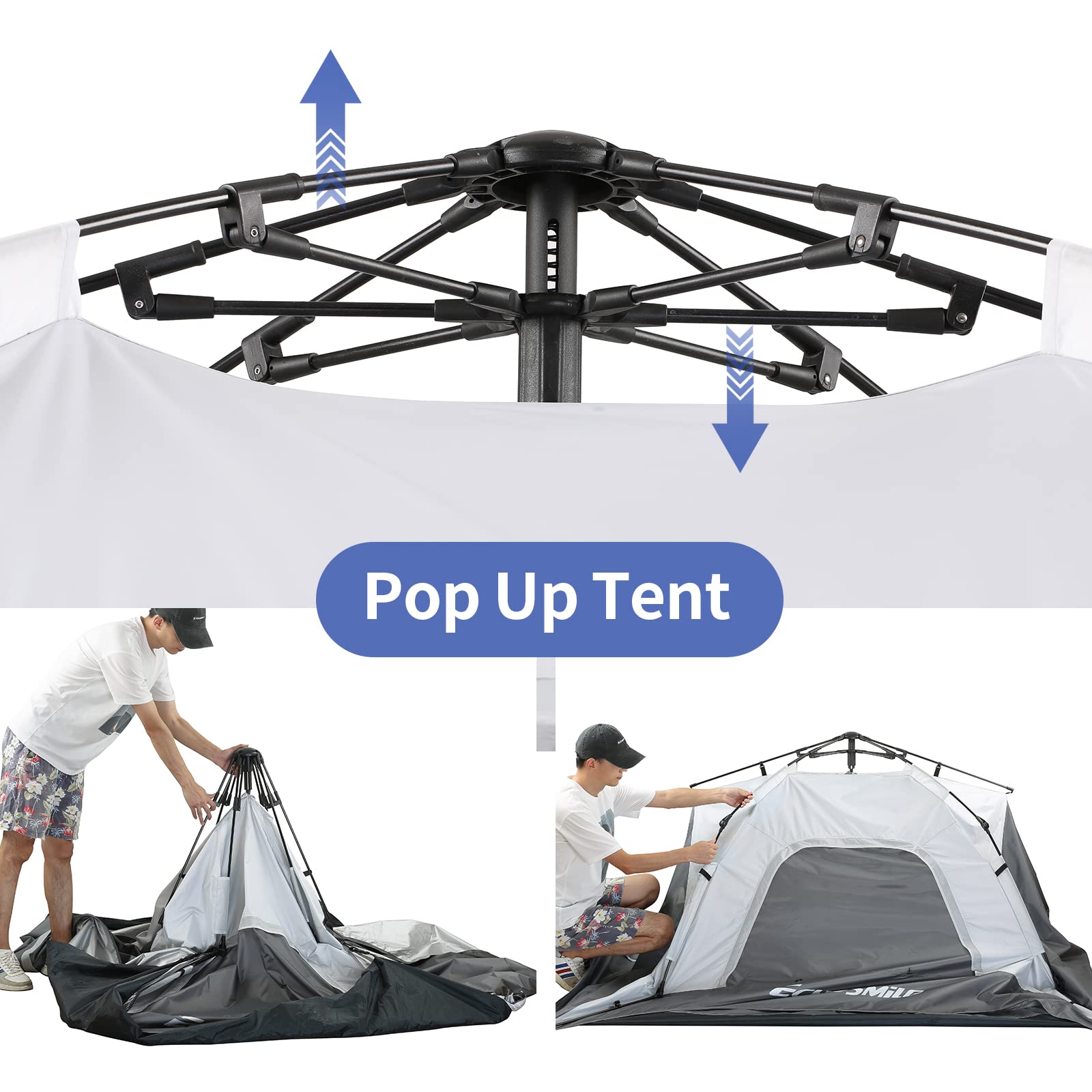 Echosmile Pop Up Tent Family Camping Tent, 4 Person Instant Tent, Easy Set Up Tent, Lightweight Portable Automatic Tent, Waterproof Dome Tent, Windproof Outdoor Backpacking Tent (Grey (with Rainfly))