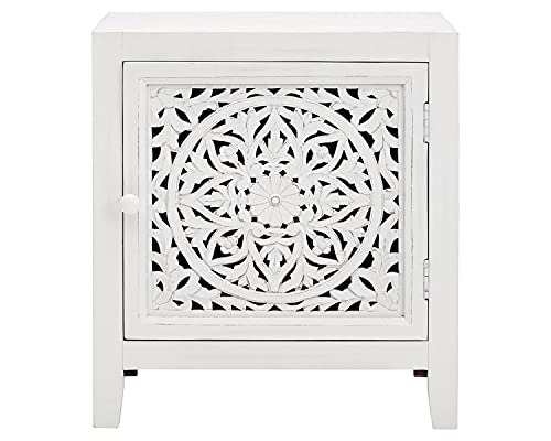 Signature Design by Ashley Fossil Ridge Boho Accent Cabinet or End Table, Vintage White