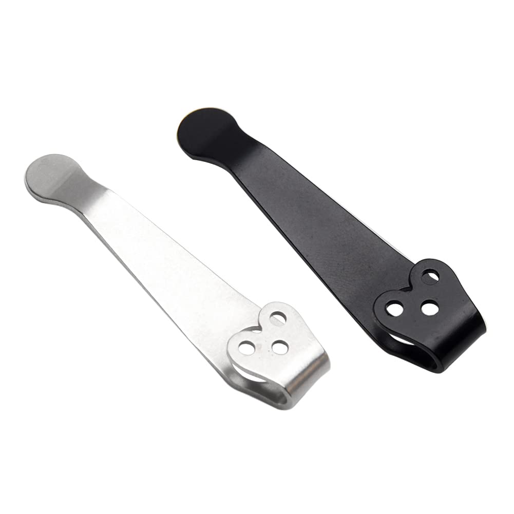 Pocket Back Clip for Spyderco C81 C10 C11, 3-hole Design Titanium Alloy Deep Carry Pocket Clip 53x12mm/2x0.5 inch, Not Screws Included, Easy to Replacement (Stonewash)