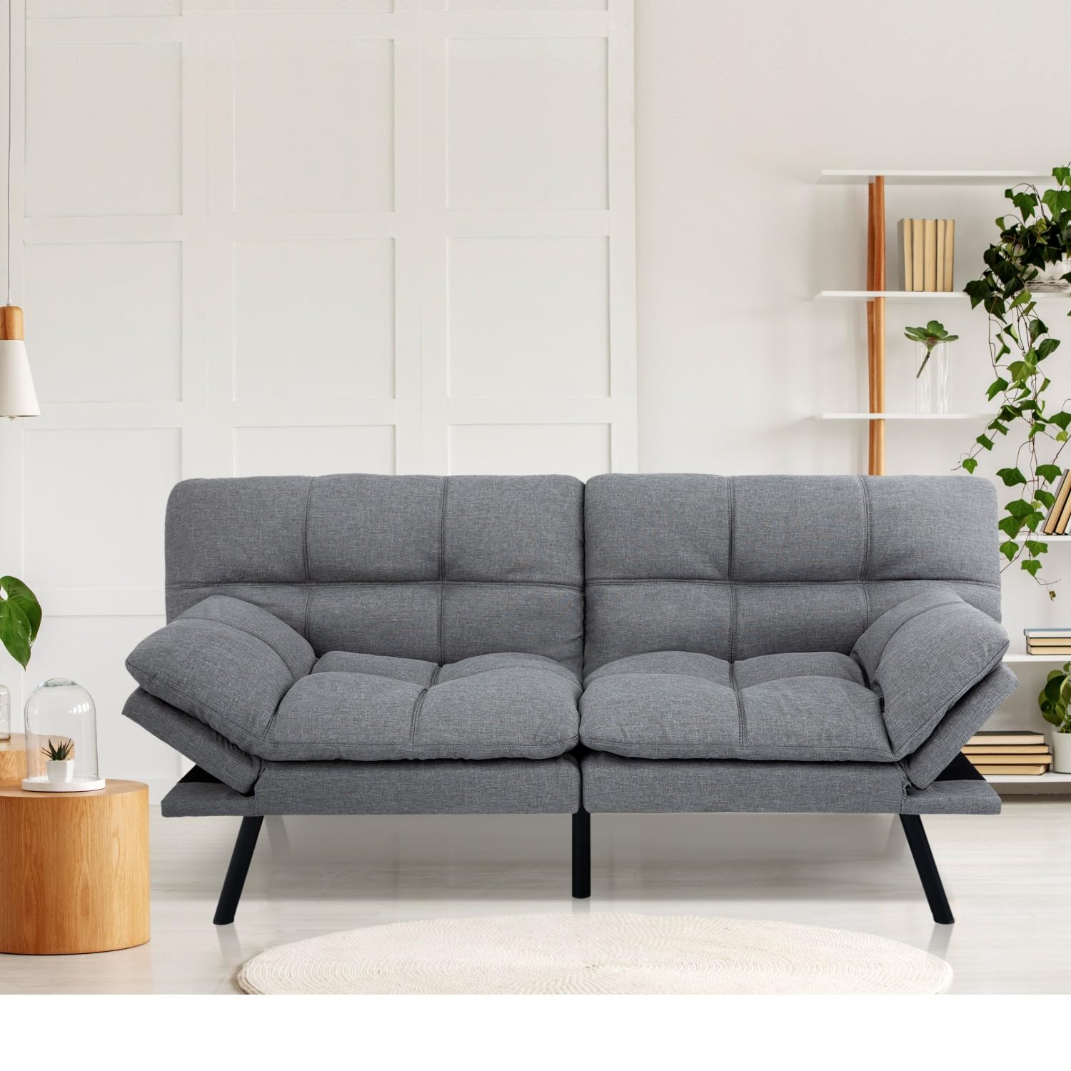 MUUEGM Futon Sofa Bed Couch,Memory Foam Futon Convertible Sofa Bed, 71″Fabric Futon with Convertible Backrest,Modern Loveseat Sofa,Sleeper Couch for Compact Space,Apartment,Living Room,Light Grey