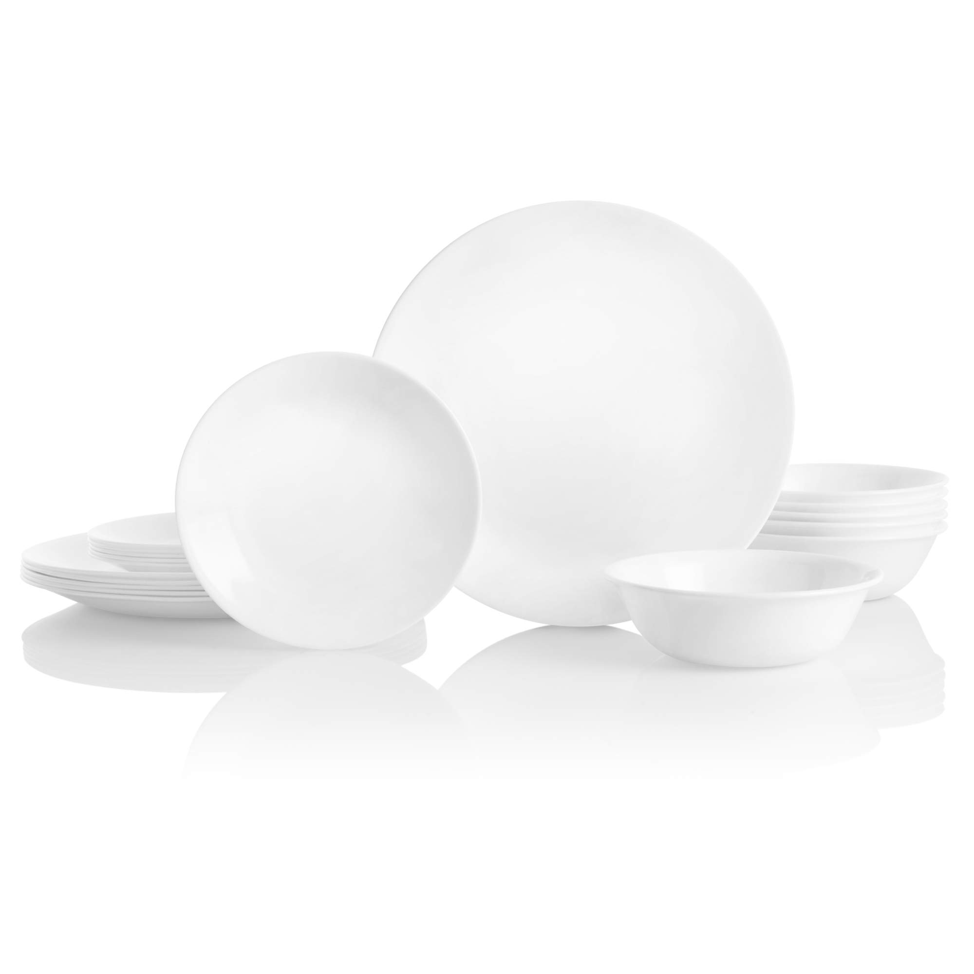 Corelle 18-Piece Dinnerware Set, Winter Frost White, Ceramic and Glass, Includes 6 Dinner Plates, 6 Appetizer Plates, and 6 Bowls, Lightweight and Easy to Handle