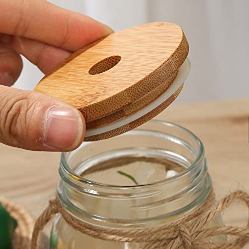 Guangdejin 8 PCS Bamboo Lids with Straw Hole Reusable Mason Jar Tops with Removable Silicone Rings, Seal Lids for Regular Mouth Mason Jars and Bottles, 2.7β