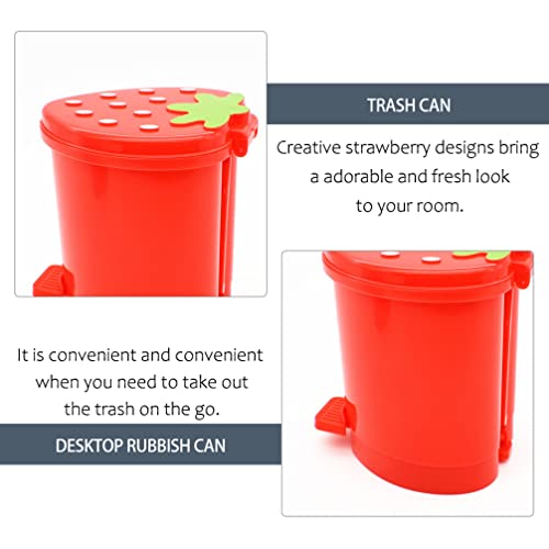 Zerodeko Adorable Strawberry Desk Trash Can, Small Plastic Storage Baskets, Countertop Trash Can for Home Car Trash Cans Mini Garbage Can Kawaii Strawberry Trash Can
