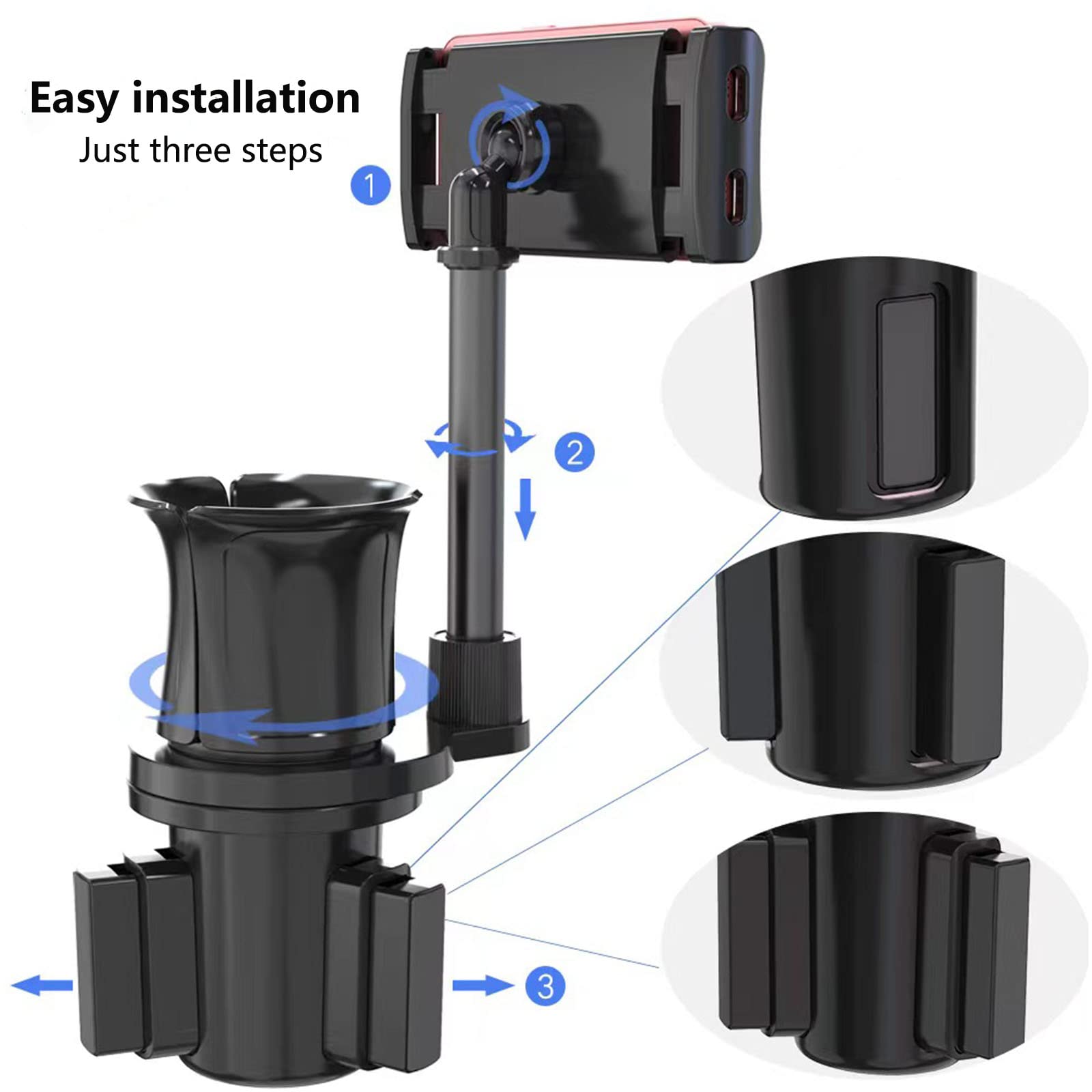 GSRUAN Cup Holder Tablet,360° Rotation Universal with Adjustable Base,Compatible 4~11inches Mobile Phones or Tablets(Black)