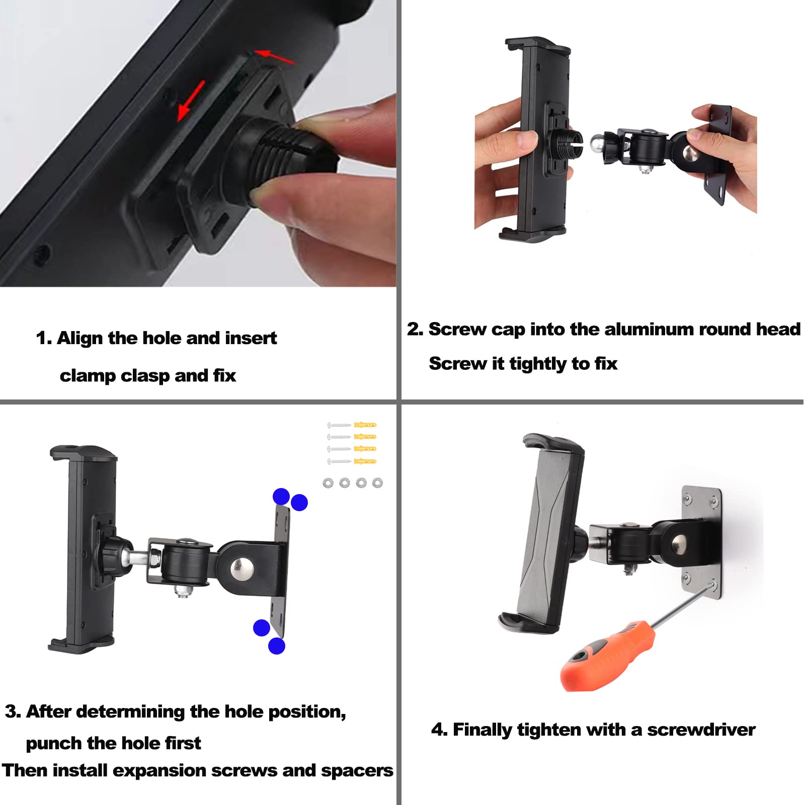 GSRUAN Dual Pull Tablet Wall Mount, Suitable for 4.7 to 12.9 inch Tablet or Smartphone, Medical Places, Factory,Homes, Classrooms(Black)