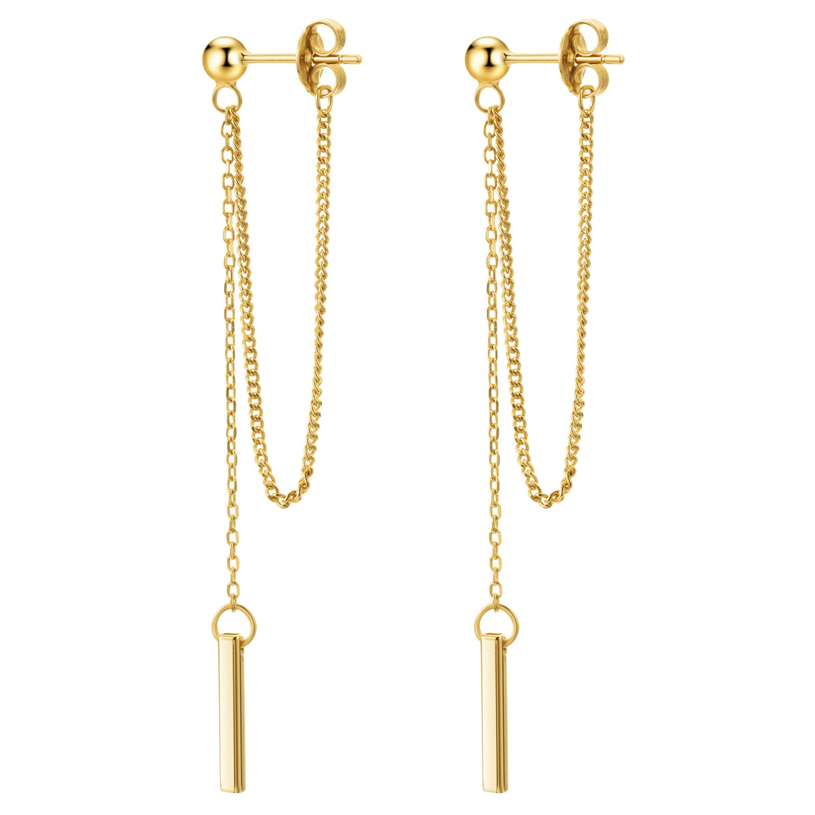 Dainty 18K Gold Plated Chain Earrings for Women - Long Threader Earring with Hypoallergenic Bar Drop Dangle Design, Elegant Line Dangly Jewelry Gift