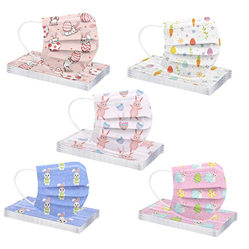 Leutsin 50PC Easter Face Masks Disposable for Adult Happy Easter Paper Holiday Mask with Rabbit Designs for Women Men (Bunny #04)