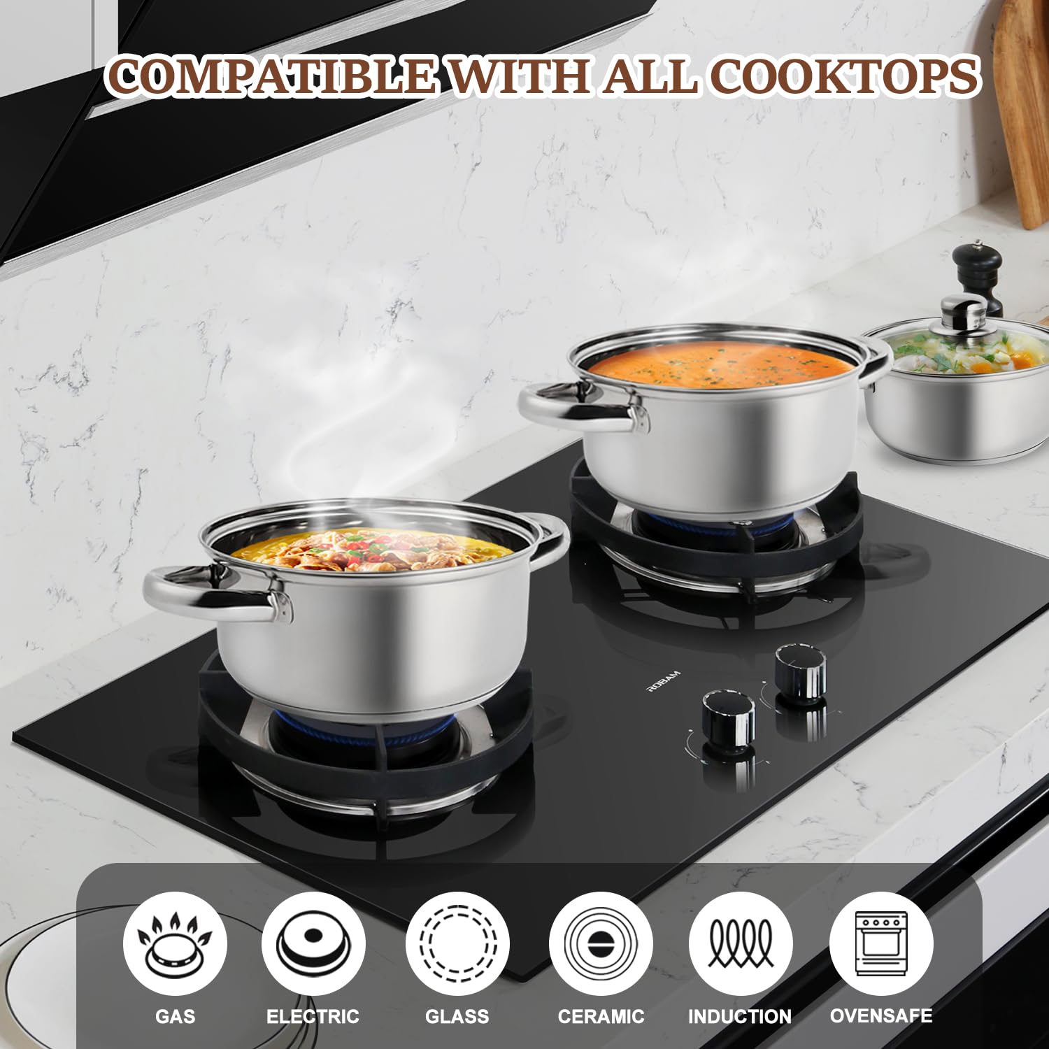 KroWallu 6-Piece Stainless Steel Pot Set, Non Stick Cookware Set with Lids (1.2 QT/1.6 QT/2.5 QT), Saucepan with Stay-Cool Handle, Dishwasher Safe, Compatible with Most Stovetops