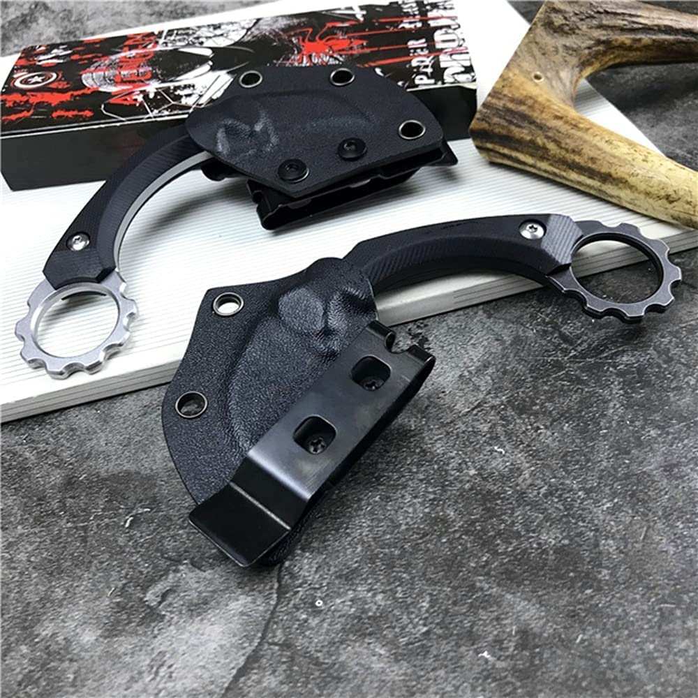 Gtkii Gtk105 Claw Knife, High Hardness D2 Steel Blade+Non-Slip G10 Handle Fixed Blade Knife with Kydex Sheath Solid Cool Strong Fixed Knife for Outdoor Camping Hiking EDC Tool(Black)