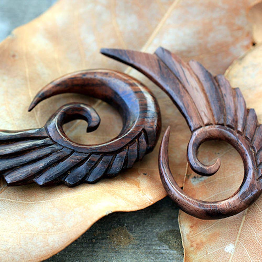 Covet Jewelry Organic Sono Wood Swan's Wing Spiral Taper (6GA)