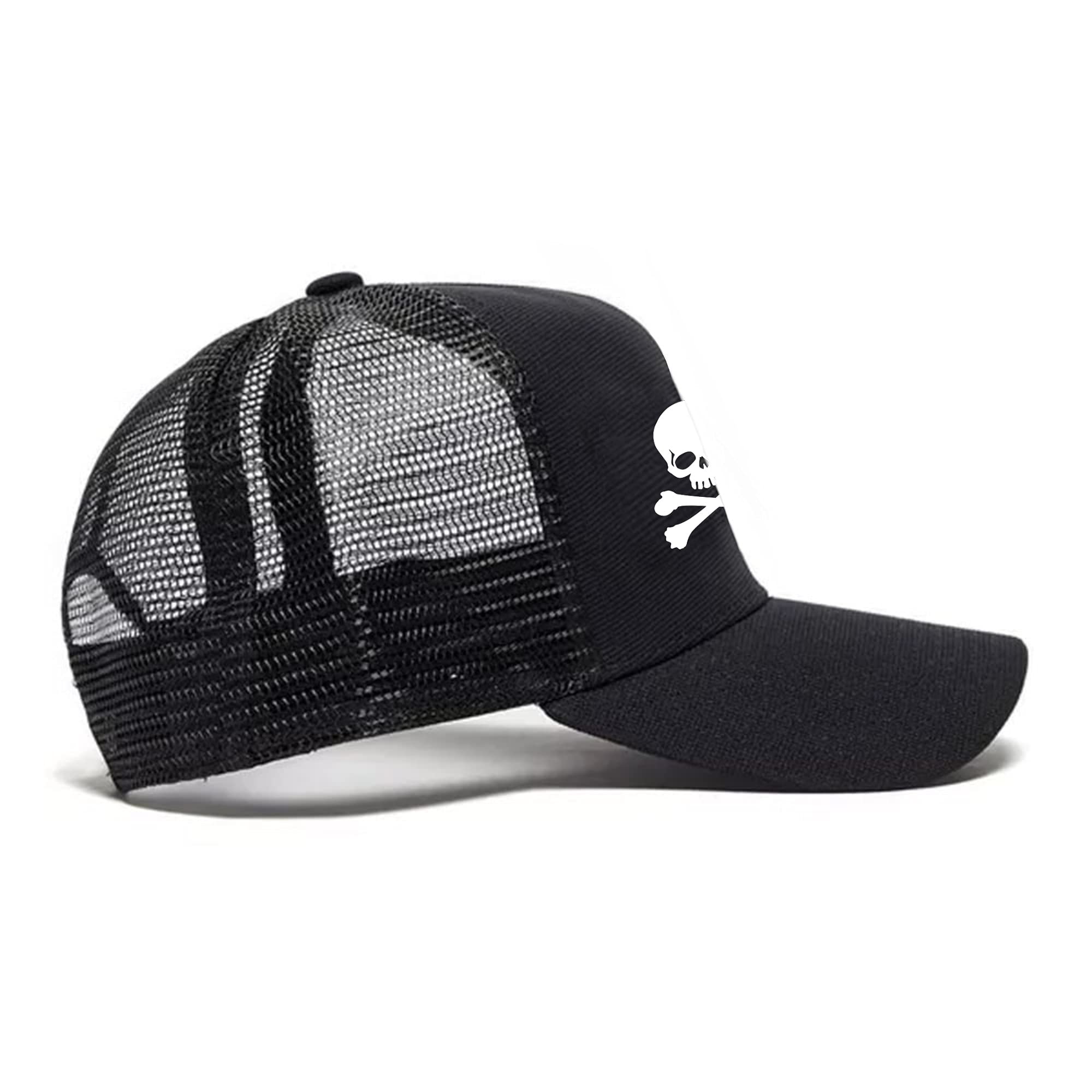 DaisyUp Skull and Crossbones Hat | Jolly Roger Flag | Pirate Hat | Black Trucker Pirate Hat One Size