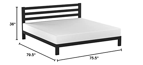 Mellow 10 inch Heavy Duty Metal Platform Bed W/Headboard/Wooden Slat Support/Mattress Foundation (No Box Spring Needed), King, Black