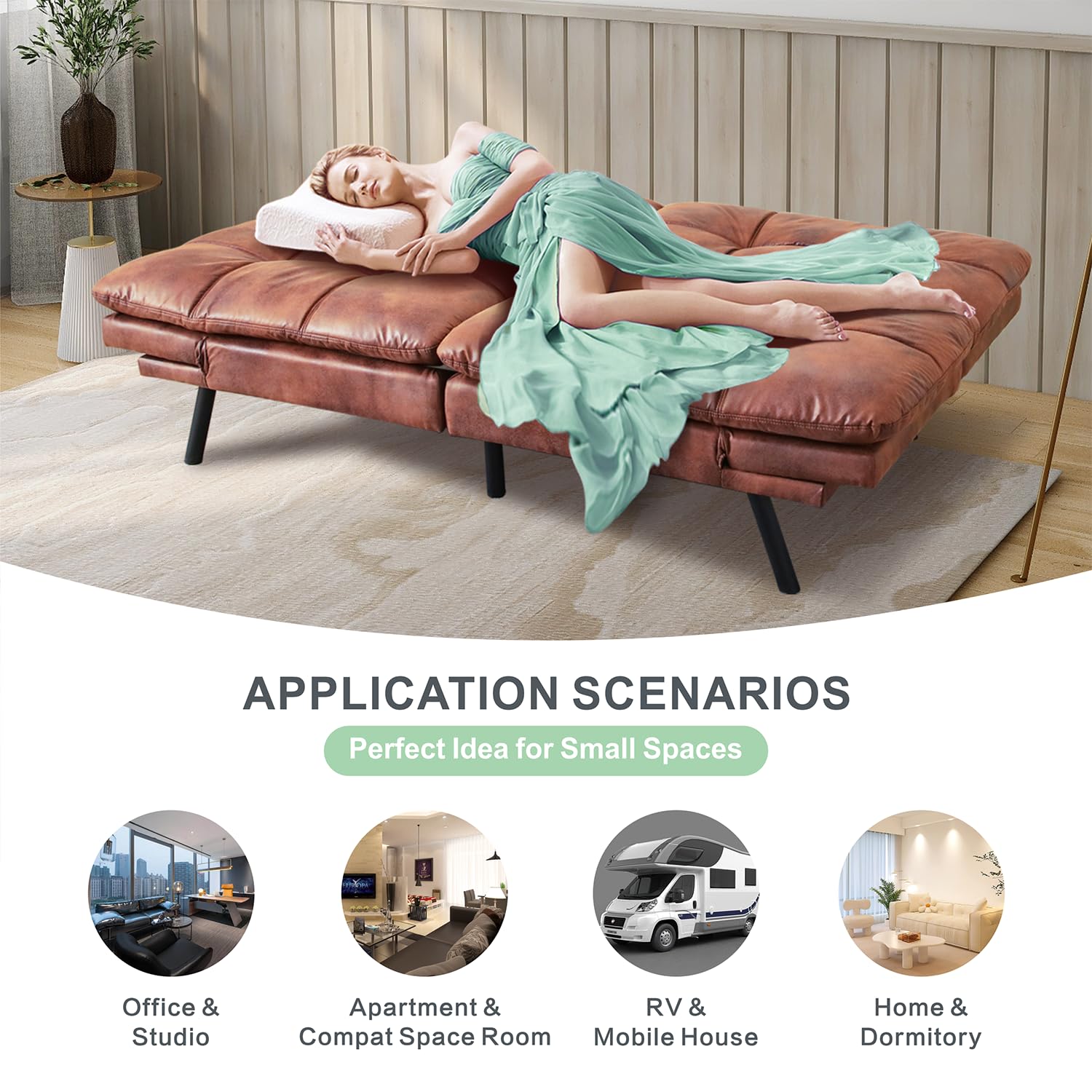 MUUEGM Futon Sofa Bed,Convertible Futon Couch, Memory Foam Futon, Sofa Bed Couch,Modern Loveseat Sofa,Comfy Sleeper Sofa for Compact Space,Apartment, Living Room,Easy Assemble,Brown