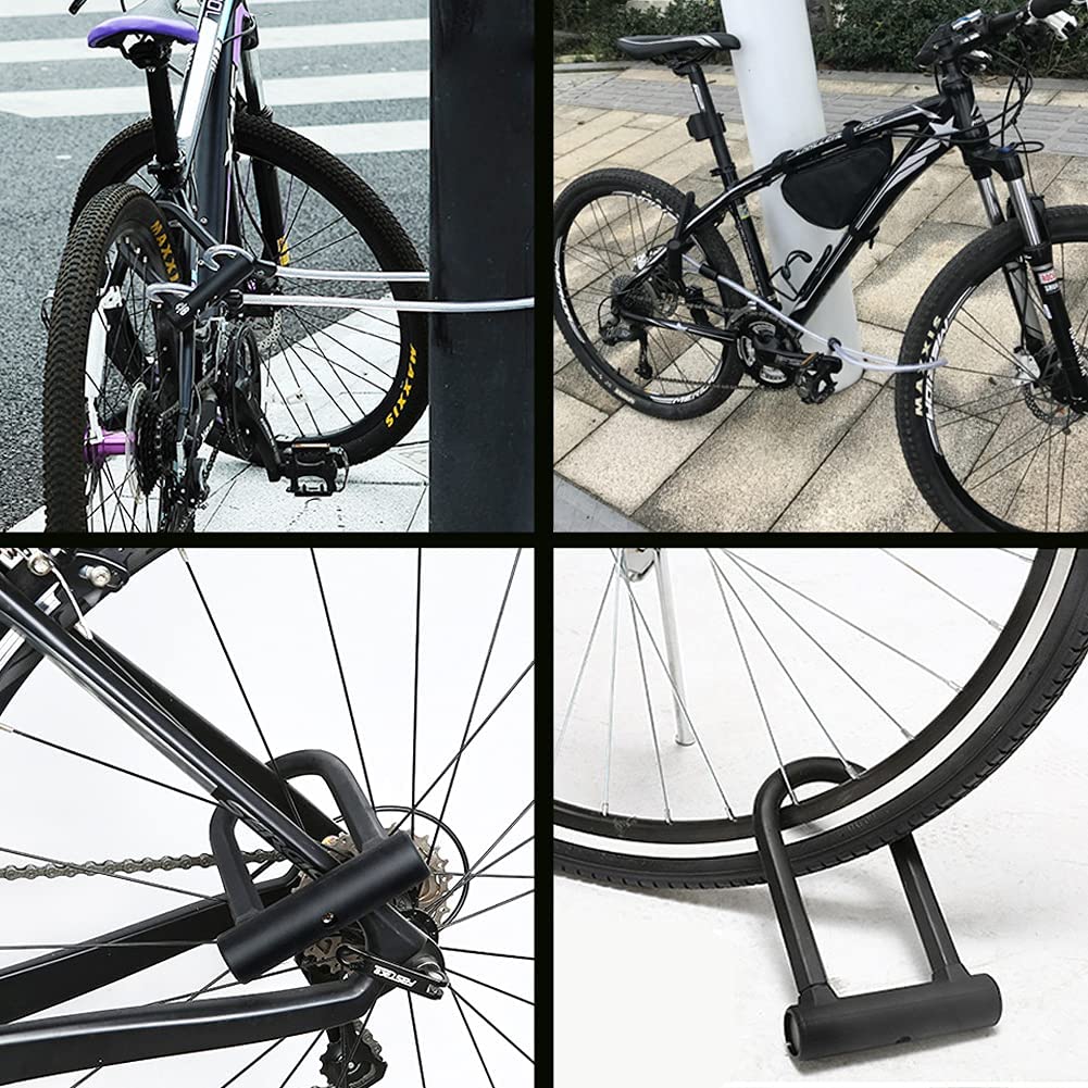 DINOKA Heavy Duty Bike U Lock with 4ft Flex Bike Cable and Sturdy Mounting Bracket - 16mm, White