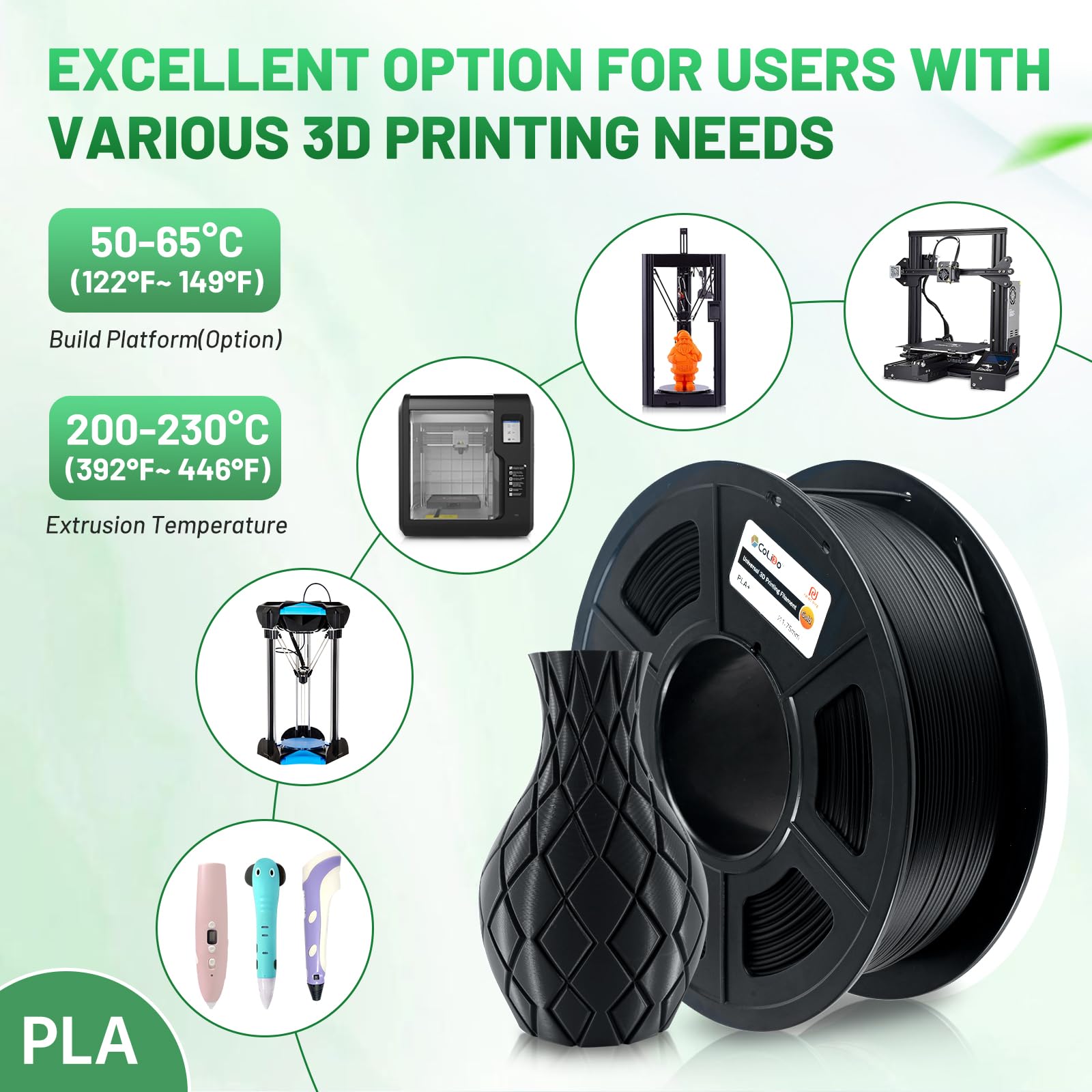 COLIDO 3D Printer Filament PLA, 1.75mm PLA Filament with +/- 0.02mm Precision, Compatible with Most FDM 3D Printers, Quality Vacuum-Sealed Consumables, 1kg Spool(2.2lbs), 330 Meters,Red PLA (1-Pack)