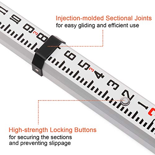 Huepar 16 - Foot Aluminium Grade Rod -8ths 5 Sections Telescopic with Bubble Level - Waterproof Soft Carrying Bag Included GR5