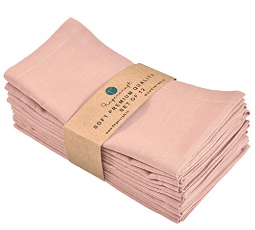 Pink Cloth Napkins Dinner Washable Set of 12 in Cotton Linen Fabric Blush, Premium Quality Soft Durable, Mitered Corners for Everyday Use Hotel Restaurant Good Absorbency Reusable Napkin Dusty Pink