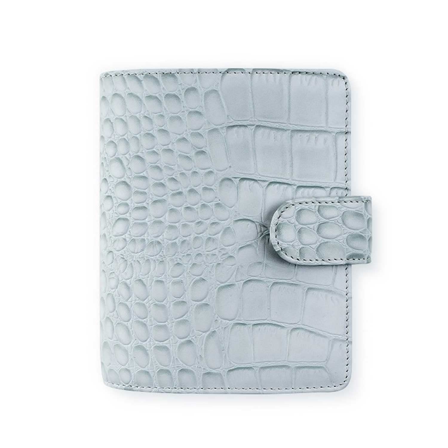 Filofax Classic Croc Print Leather Organizer Agenda Diary Calendar Planner Bundle With DiLoro Ballpoint Pen (A5 Paper Size 8.26" x 5.82", Silver 2022 With Pen)