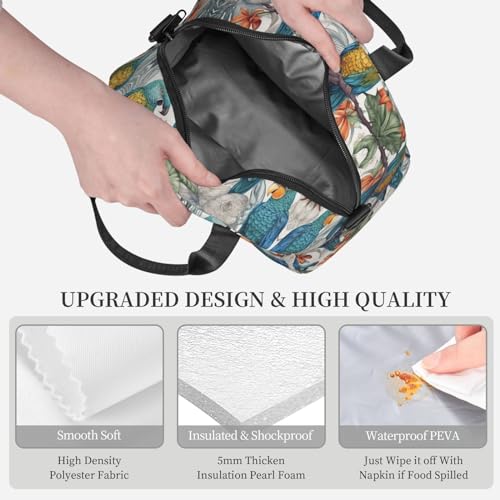 DEHIWI Parrots On Branches Lunch Bag For Women Men Reusable Insulated Lunch Box Lunch Cooler Tote Bag For Work Picnic Travel