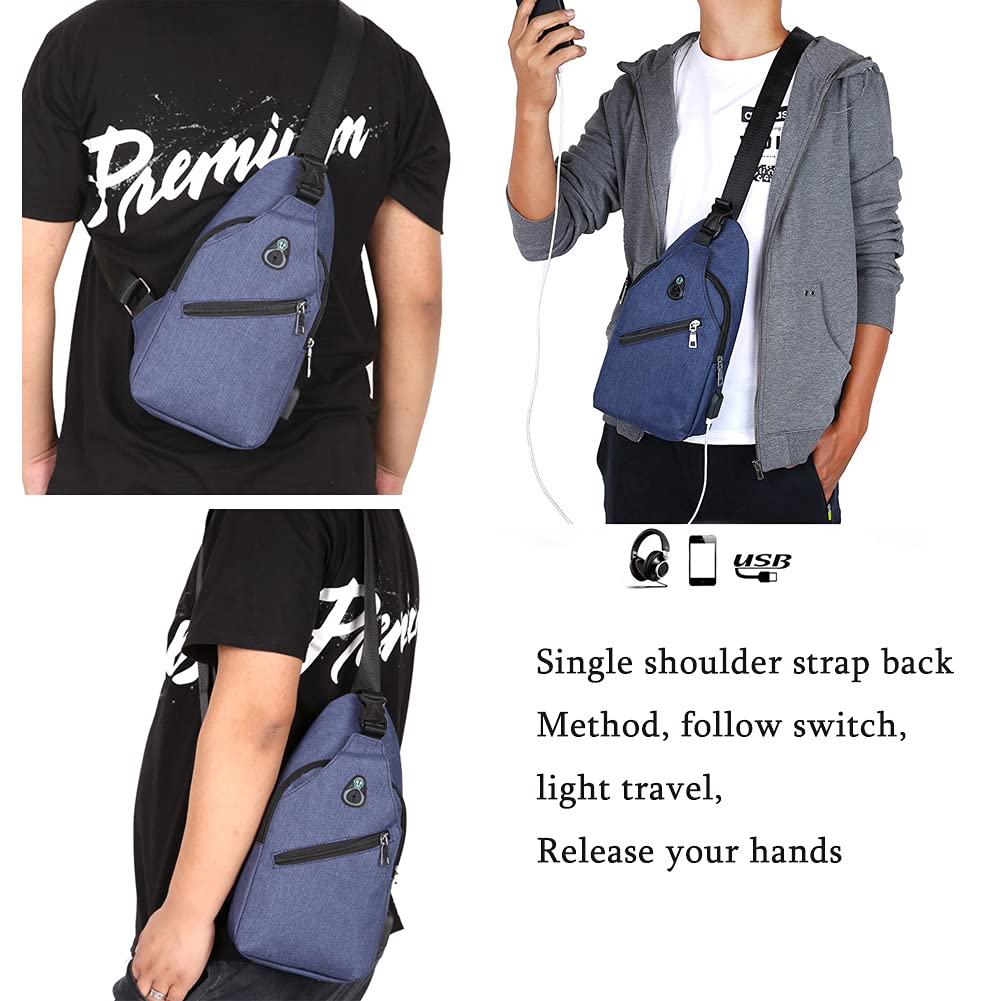 Crossbody Sling Backpack Sling Bag with USB Cable Travel Hiking Chest Bag Daypack for Women Men