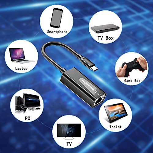 Tccmebius USB C to Ethernet Adapter, USB C to RJ45 10/100/1000 Network Gigabit Adapter for MacBook Pro/Air, iPad Pro, Dell XPS, Surface Book, Smartphone, Compatible Windows 7/8/10, Mac OS (TCC-S30C)