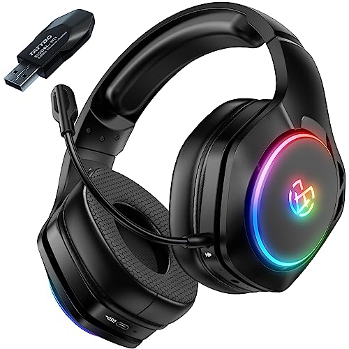 Tatybo Wireless Gaming Headset for PS4, PS5, PC - 2.4GHz Gaming Headphones with Detachable Noise Canceling Microphone, 30-Hr Battery Gaming Headsets for Laptop, Switch, Mac