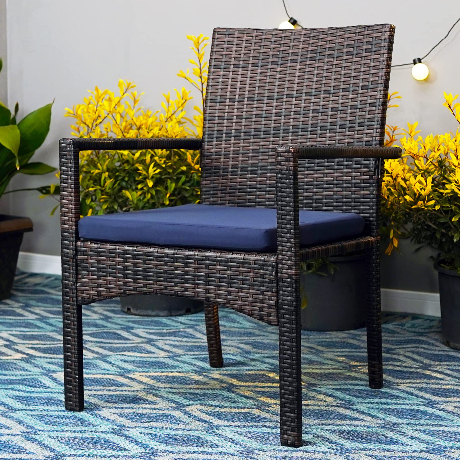 Sophia & William Patio Outdoor 2 Pieces Dining Chairs, Brown PE Rattan Armchair Sofa with Seat Cushions, Modern Outdoor Dining Conversation Furniture, Load Capacity: 330 lbs, 2 Pack