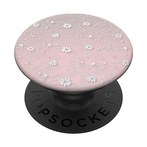 Pink White Flower Cell Phone Button Holder Pop Out Back Knob PopSockets PopGrip: Swappable Grip for Phones & Tablets PopSockets Standard PopGrip